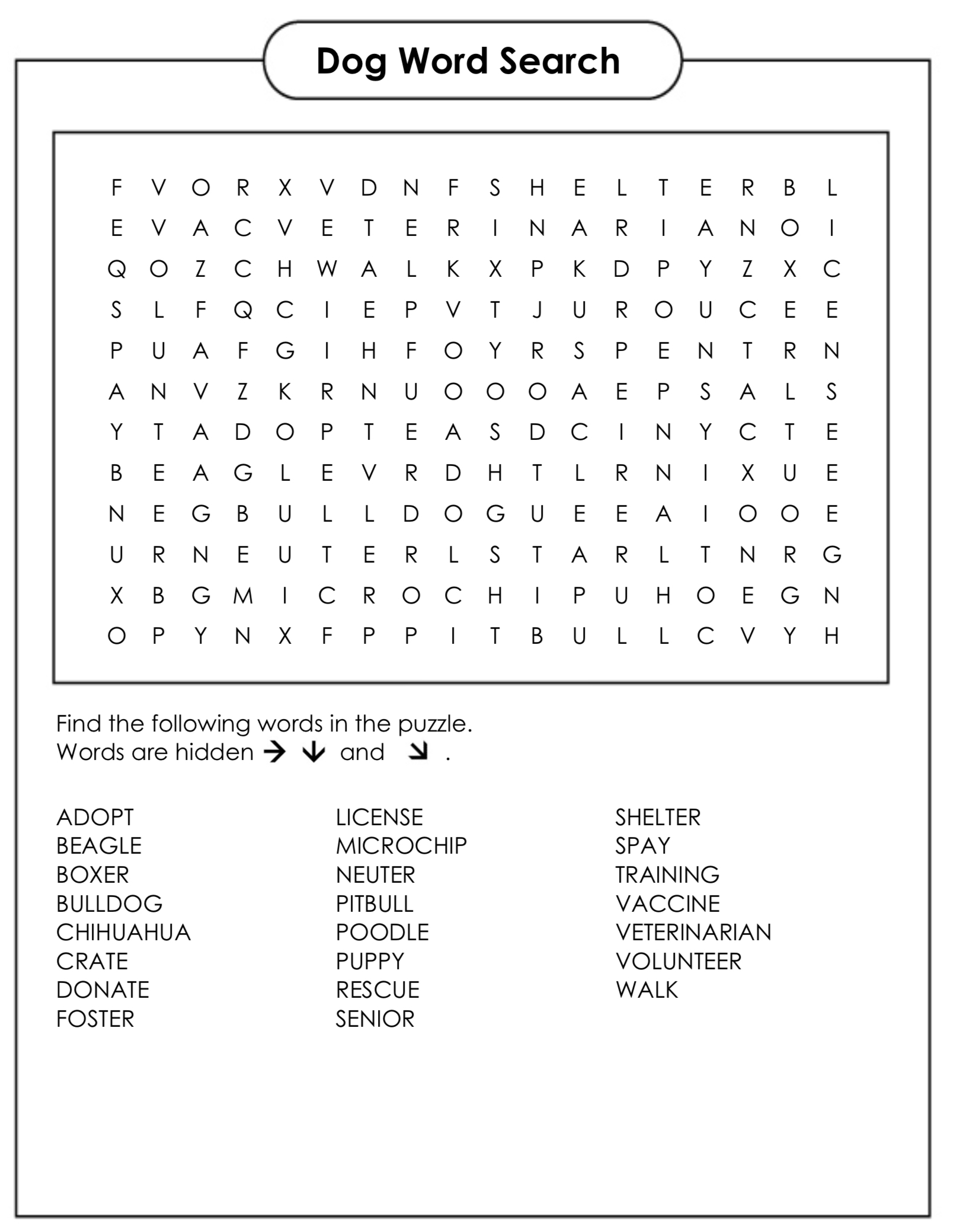 Dog Word Search – Rescue All Dogs